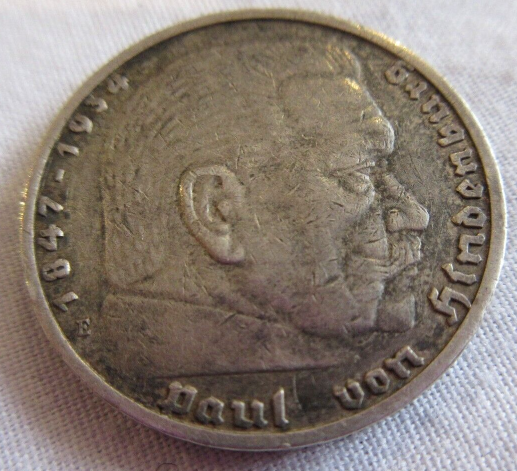 GERMAN EMPIRE PAUL VON HINDENBURG 1847-1934 1935 HIGH GRADE 5 MARK COI ...