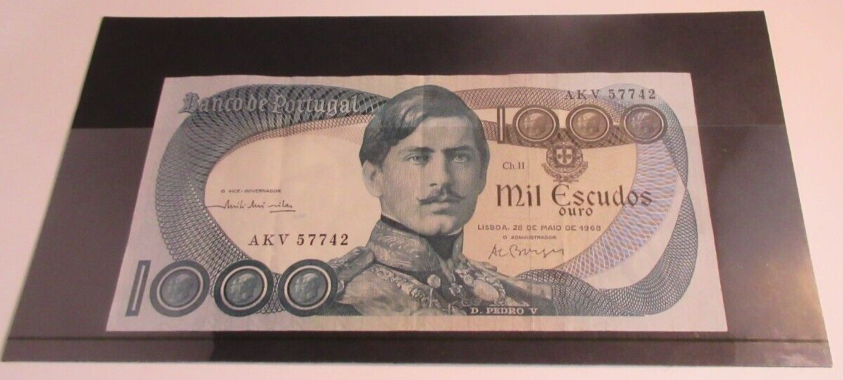 BANK OF PORTUGAL 1000 ESCUDOS 1968 BANKNOTE WITH NOTE HOLDER – Cowell Coins