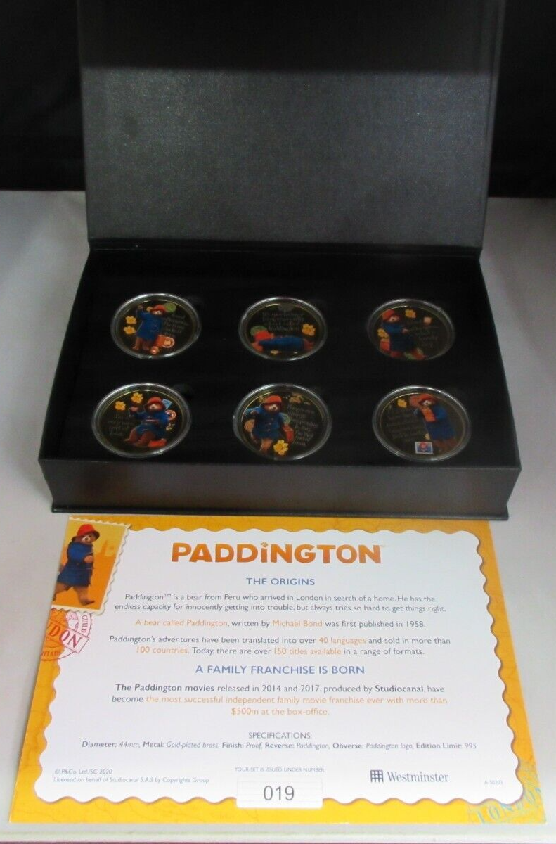PADDINGTON THE OFFICIAL GOLD PLATED COMMEMORTATIVE SET COMPLETE 6 MEDA ...