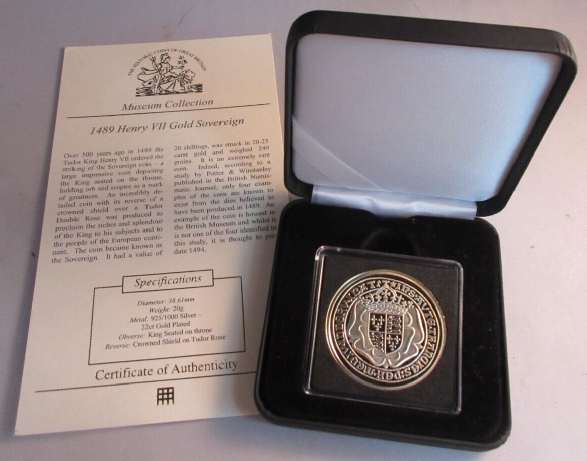 1489 HENRY VII GOLD SOVEREIGN MUSEUM COLLECTION MEDALLION BOXED WITH C ...