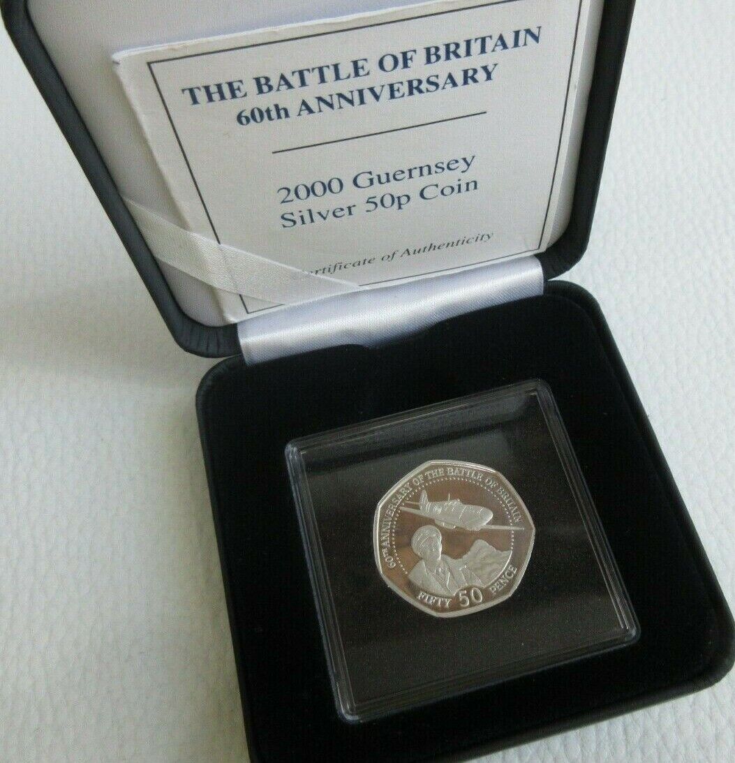 BATTLE OF BRITAIN SILVER PROOF 50p FIFTY PENCE 2000 ROYAL MINT BOX & C ...