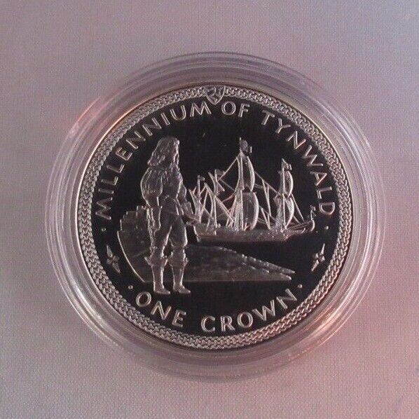 1979 Millennium of Tynwald Standing Figure and Ship Silver Proof 1 Cro ...
