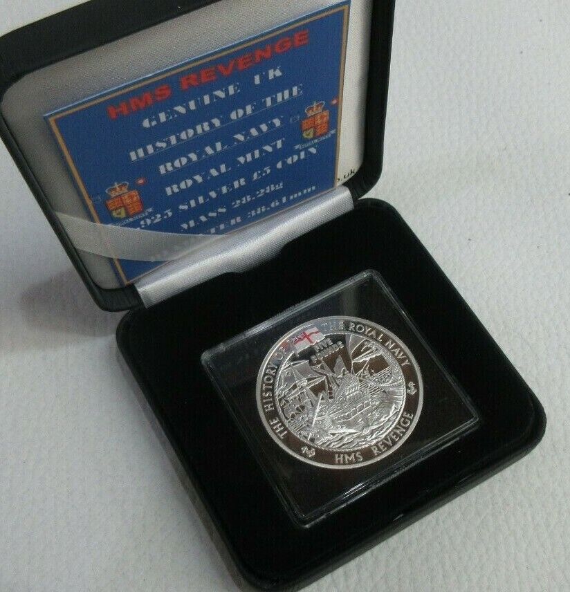 2004 HISTORY OF THE ROYAL NAVY HMS REVENGE SILVER PROOF £5 COIN ROYAL ...