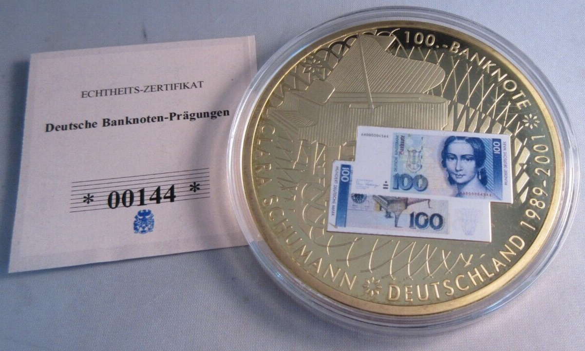 2015 GERMAN BANKNOTE IMPRESSIONS 70MM MEDALLION GOLD PLATED PROOF CAPS ...