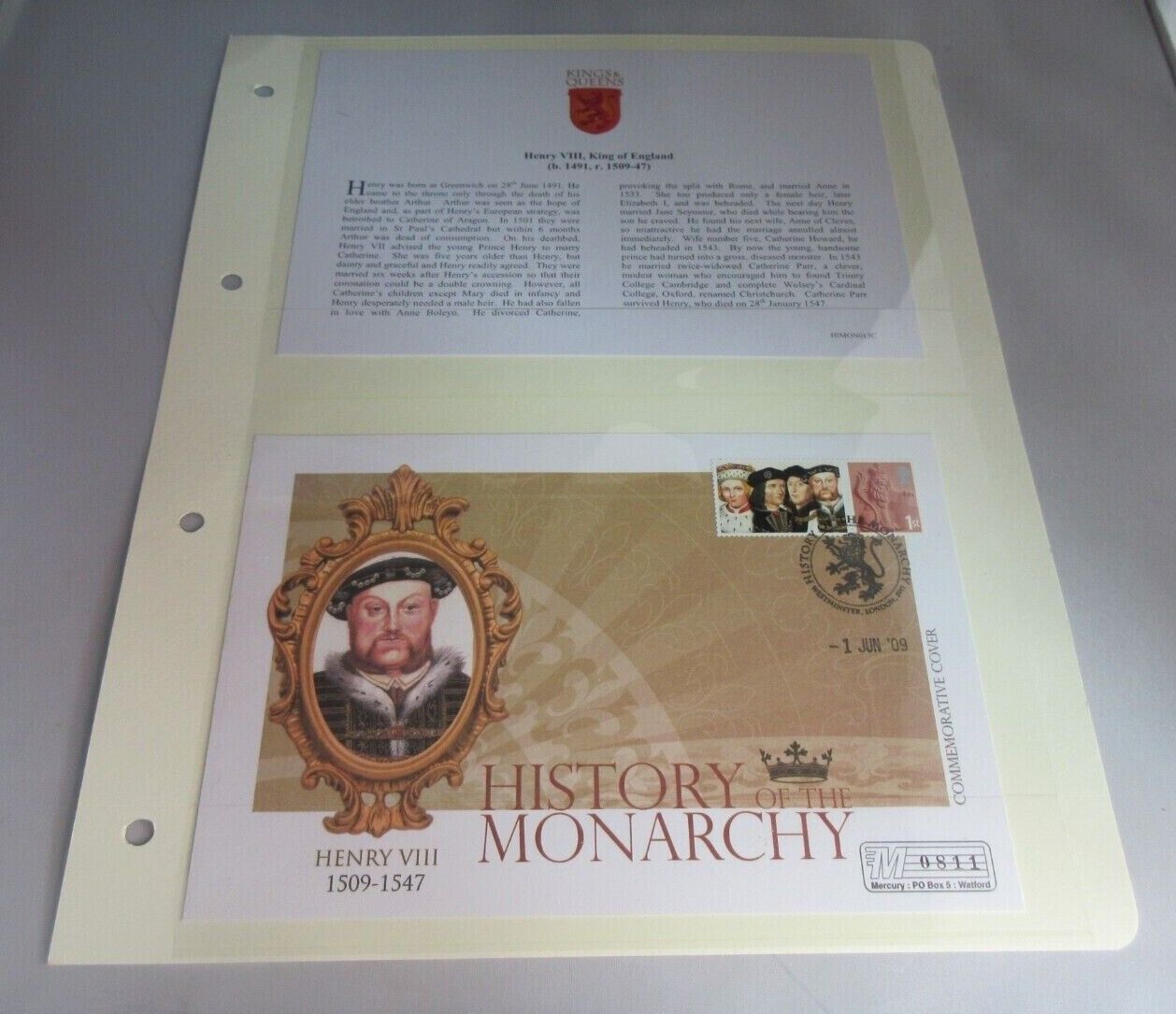 HENRY VIII REIGN 1509-1547 COMMEMORATIVE COVER INFORMATION CARD & ALBU ...