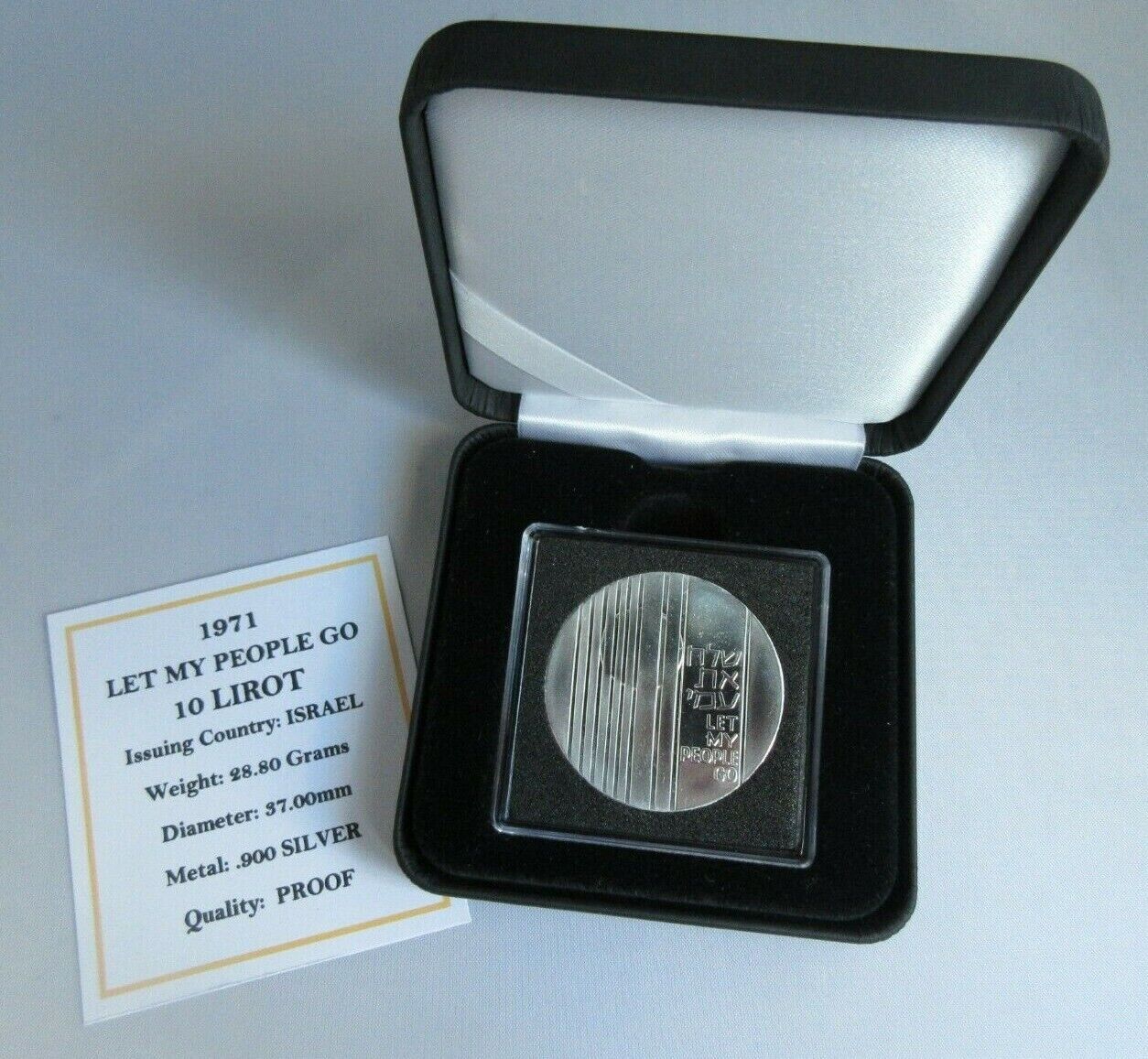 1971 LET MY PEOPLE GO SILVER PROOF ISRAEL 10 LIROT .900 SILVER COIN BO ...