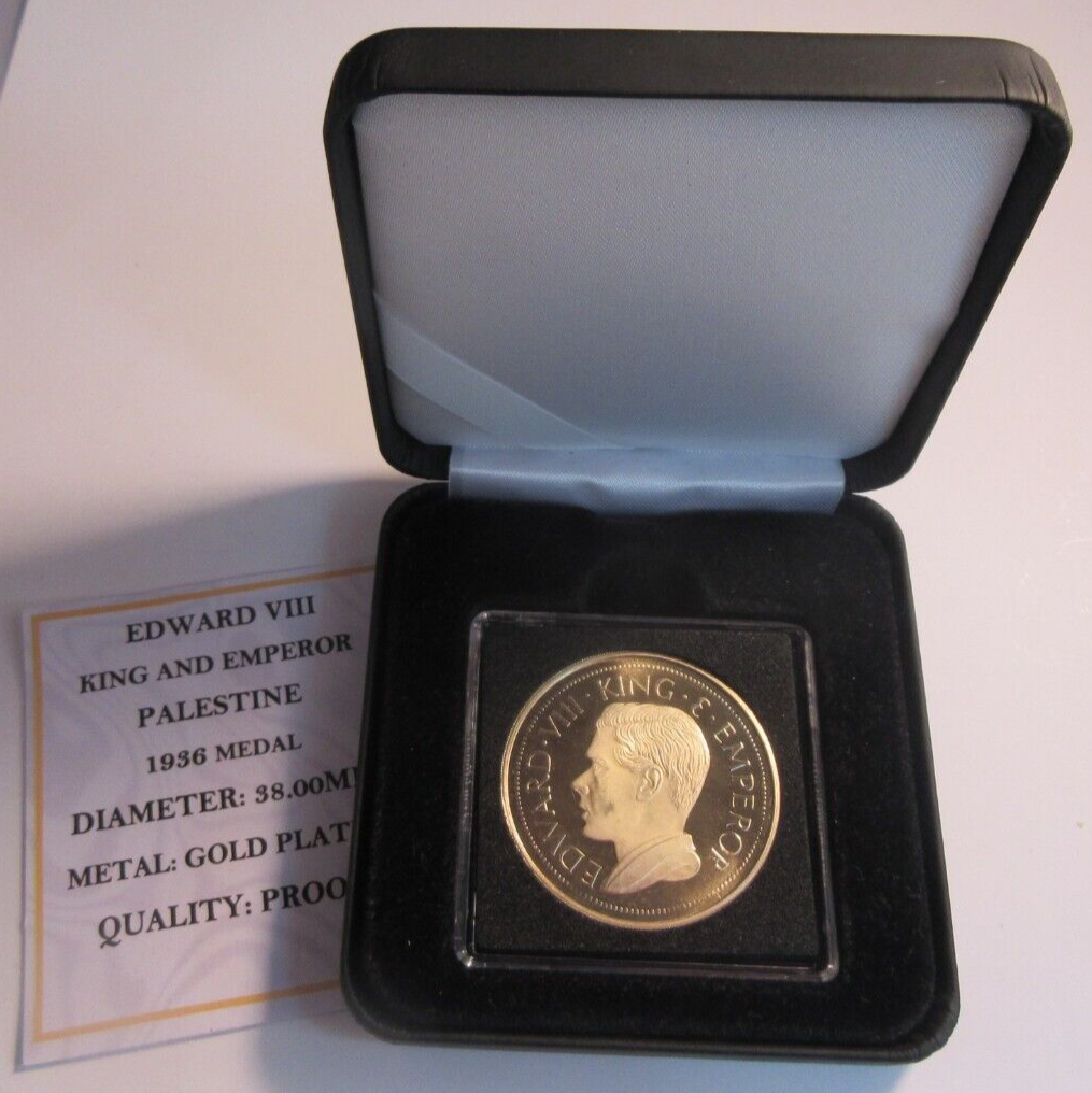 1936 EDWARD VIII KING & EMPEROR PALESTINE G/PLATED PROOF MEDAL CAPSULE ...
