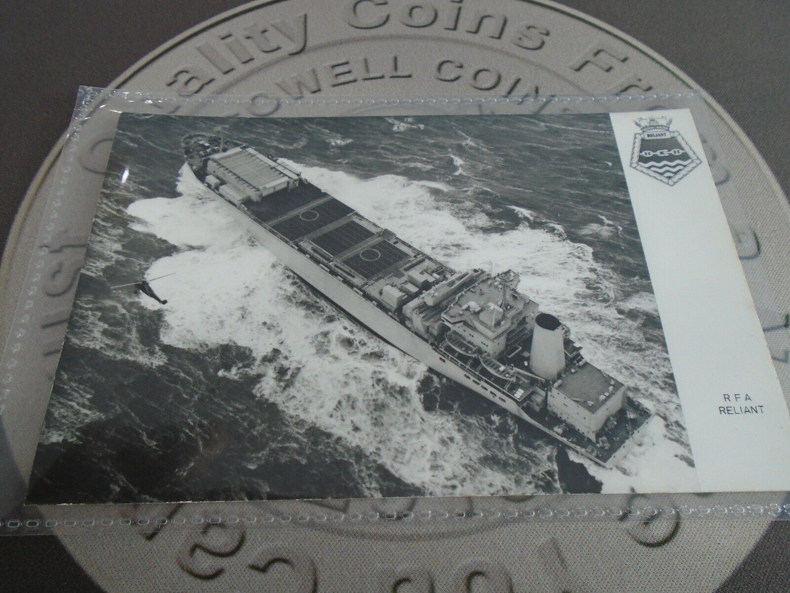 RFA RELIANT ORIGINAL Vintage Navy photo card with ships insignia GRADE ...