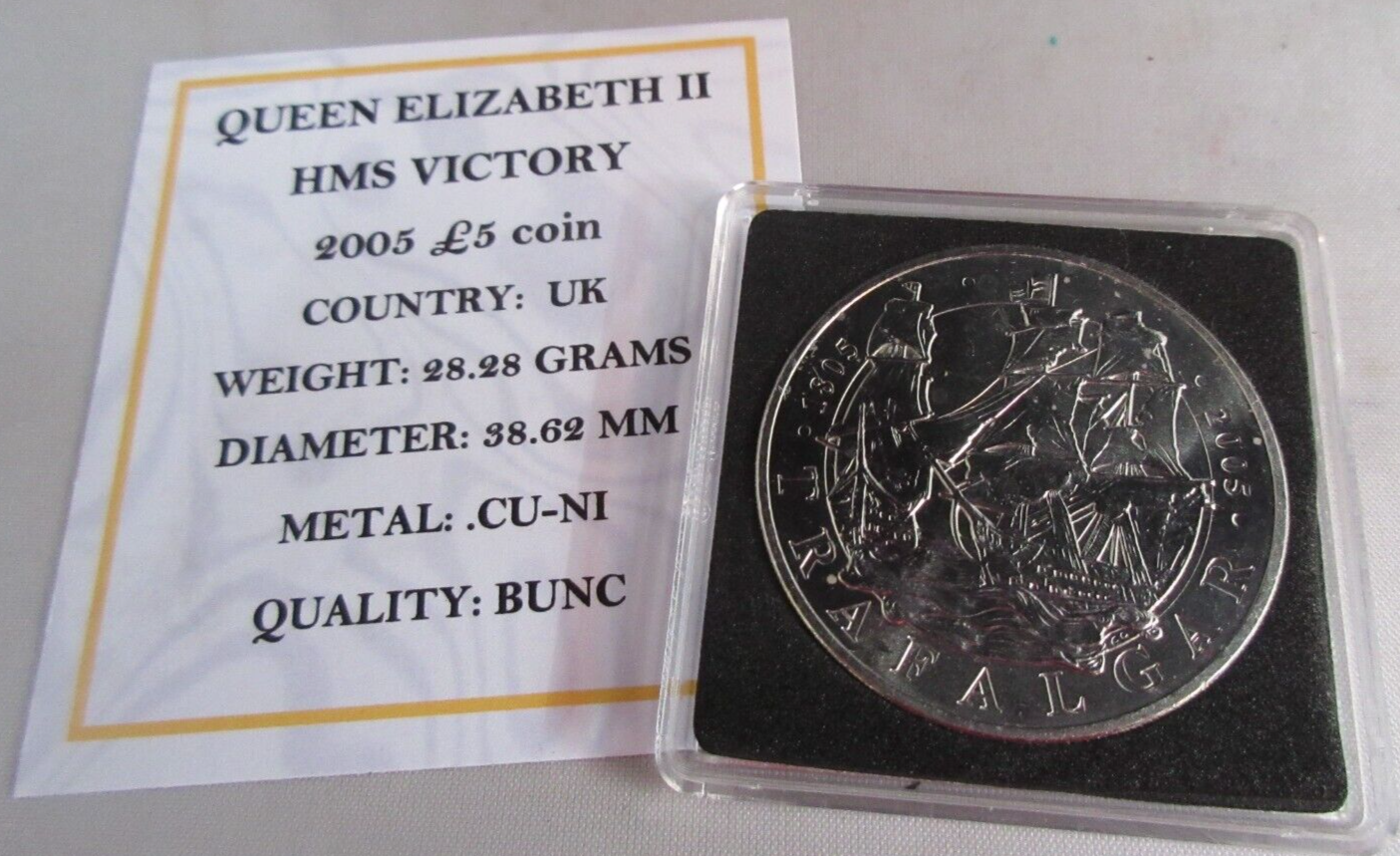 1805-2005 TRAFALGAR NELSONS FLAGSHIP HMS VICTORY 2005 BUNC £5 COIN CAP ...