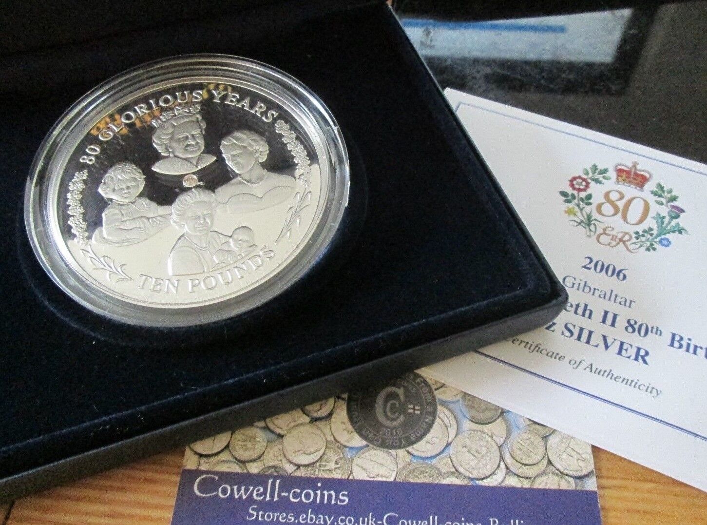 2006 SILVER PROOF GIBRALTAR £10 CROWN COIN THE QUEENS 80th BIRTHDAY PO ...